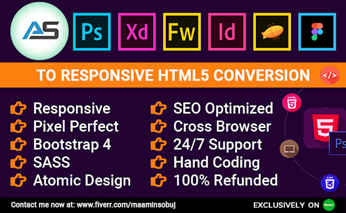 Convert sketch, xd, psd to html5 responsive using bootstrap 4 by Maaminsobuj | Fiverr