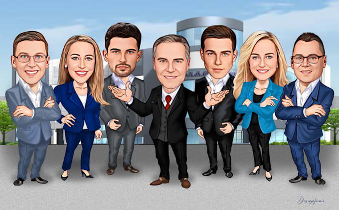 Draw corporate office, group, team, family, cartoon by Designfume | Fiverr