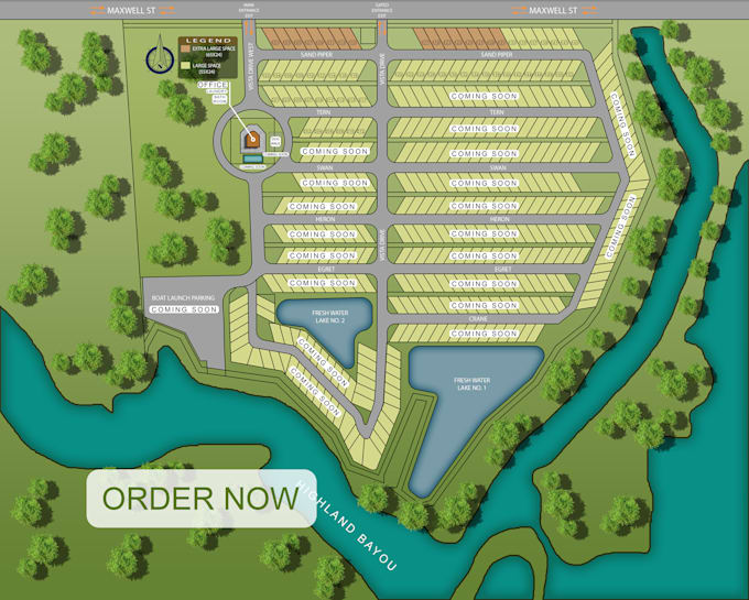 Create rendering of rv park, tiny house community, campground, storage ...