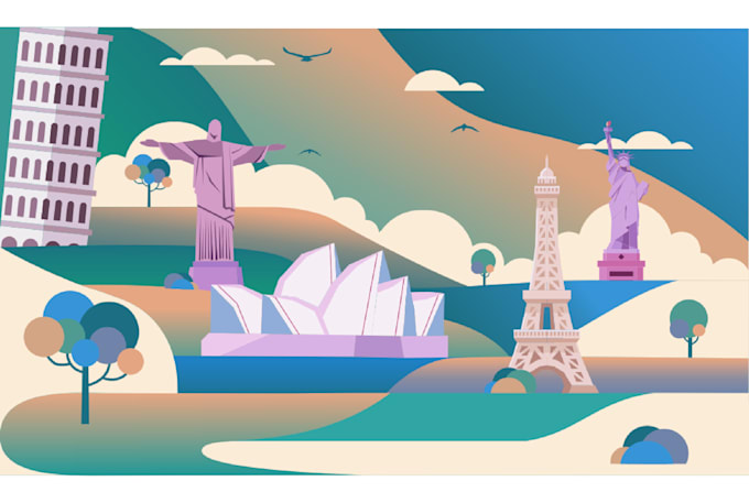 Create a flat vector landscape illustration by Najibfatikhun | Fiverr