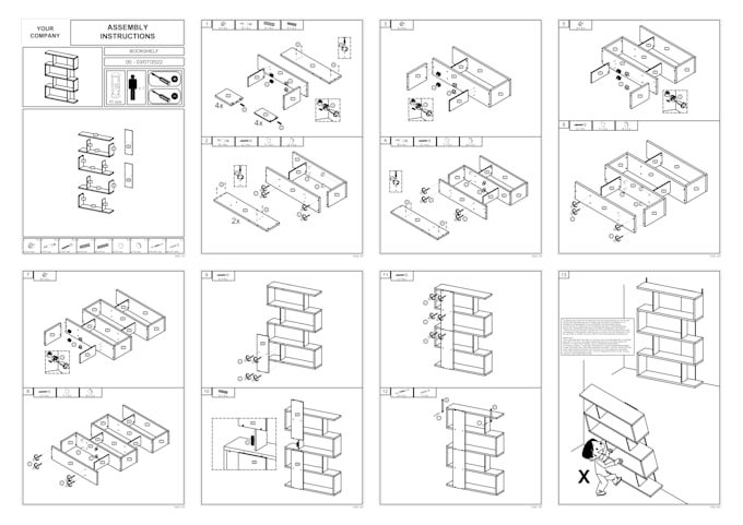 Design step by step assembly instructions by Rikicad | Fiverr