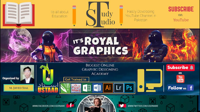 Design eye catching youtube banner by Junaidsial935 | Fiverr