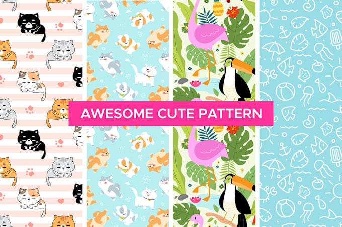 Design print ready cute vector seamless patterns by Kaewmi | Fiverr