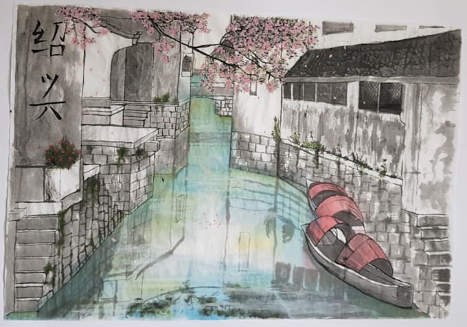 Create an asian style watercolor and ink painting by Minunart | Fiverr