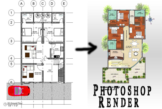 Draw photoshop plan render by Hassannawab118 | Fiverr