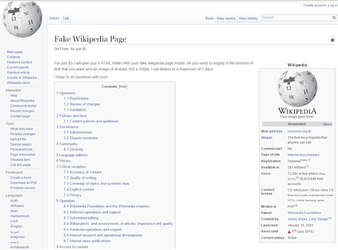 Create a fake wikipedia page by Jaymrgogo | Fiverr