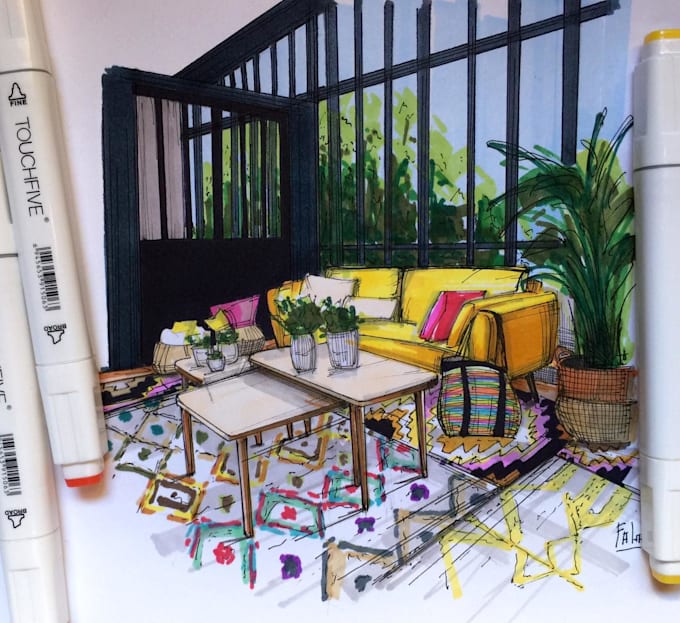 Draw interior space with colors by Wafaamoudni | Fiverr