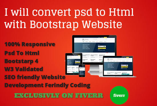 Convert psd to html with bootstrap 4 website by Samiulhasan27 | Fiverr