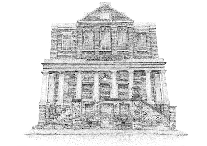 Do stippling illustration of the building by Sproodledoodle | Fiverr