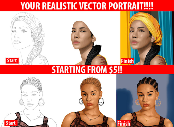 Draw a realistic digital vector portrait illustration by Thetrueh | Fiverr