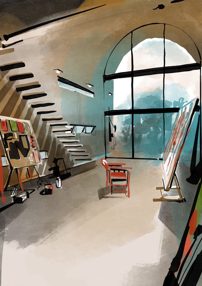 Illustrate interior and architecture in abstract style by Wandaalmira ...
