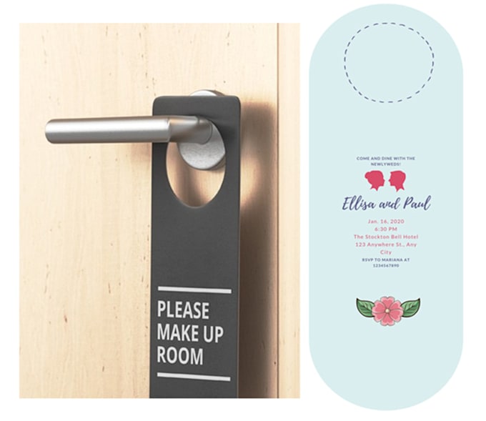 Design creative invitation door hanger by Korimanek | Fiverr