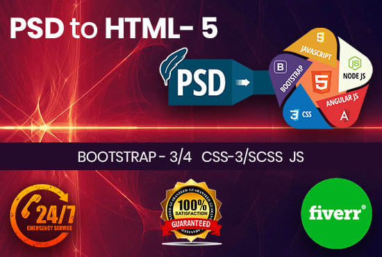 Convert your psd into fully responsive website pages by using bootstrap,html,css by Usama_liaqat ...