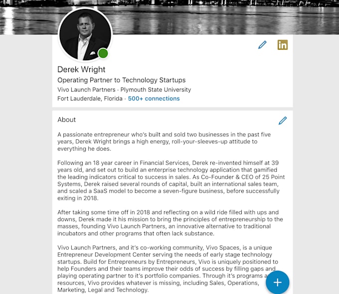 Create write a compelling linkedin profile or business bio by ...