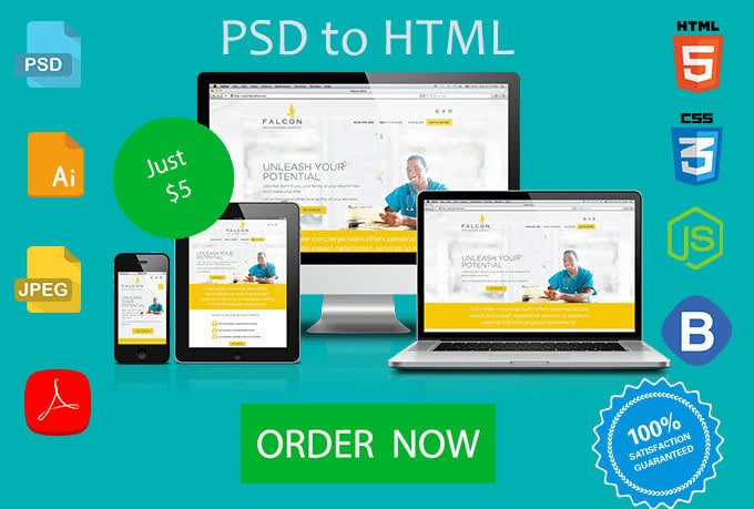 Convert psd jpg to html responsive bootstrap 4 by Webcrush1 | Fiverr