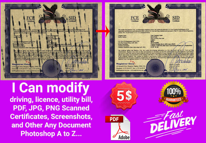 Expertly Modify Any Pdf Scanned License Certificate Id 2Hrs | Photoshop ...