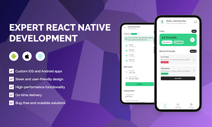 Develop a production ready react native mobile app for ios and android