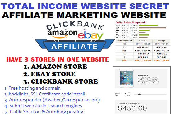 Build guarantee income website with product from amazon,ebay,clickbank ...