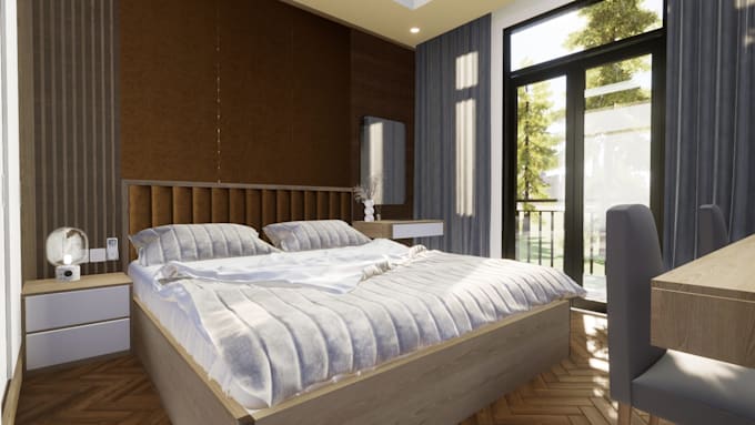 Model and render your bedroom interior by Amnafarooq13 | Fiverr