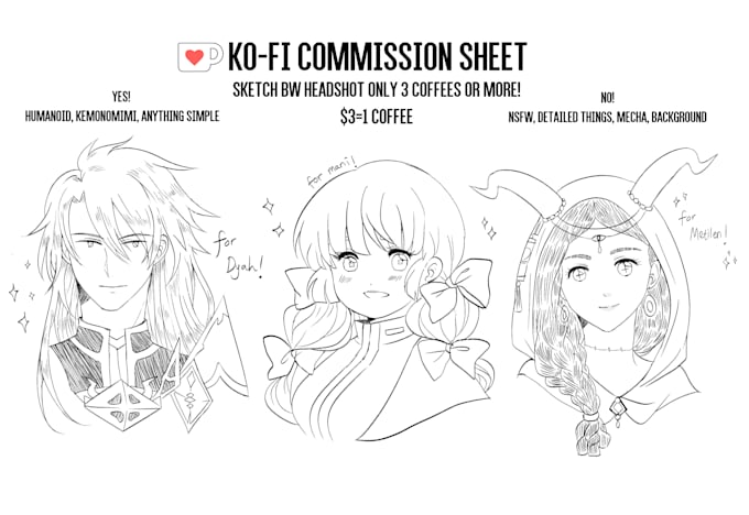 Draw bw sketch headshot commission by Moeception | Fiverr