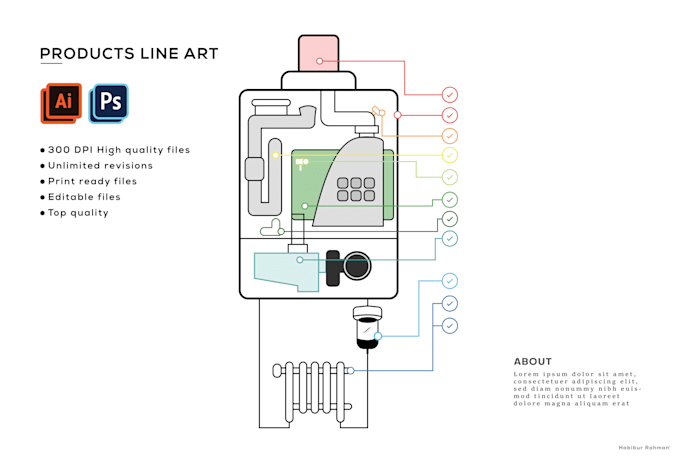 Draw line art illustration, technical drawings, and instruction manuals ...