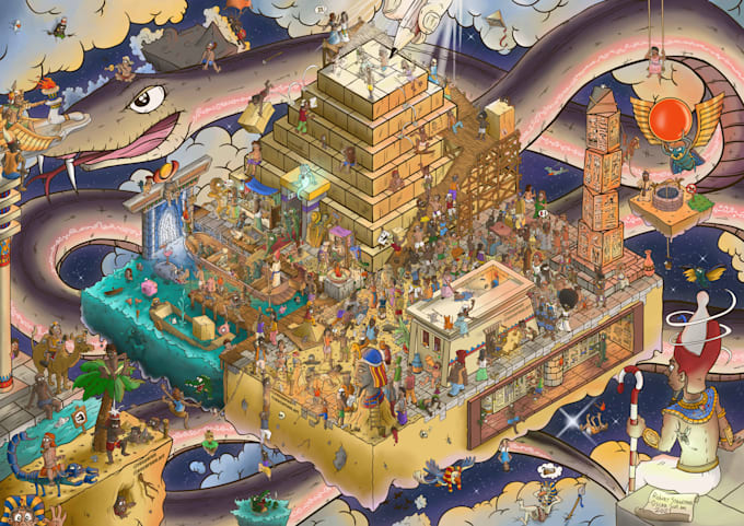 Make a detailed where is waldo style cartoon world by Rosyarus | Fiverr