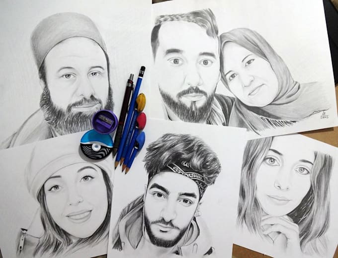 Draw realistic portrait for your family by Ridhadani | Fiverr