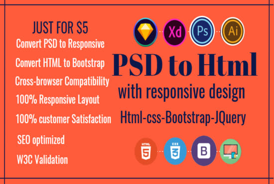 Convert psd,sketch,xd,jpg,png to html responsive layout using html css ...