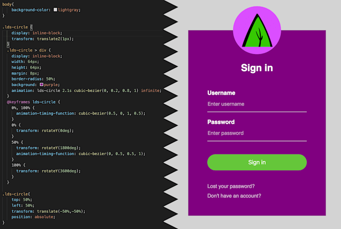 Create an html, css login, signup web page html, java,css by Lazaration ...