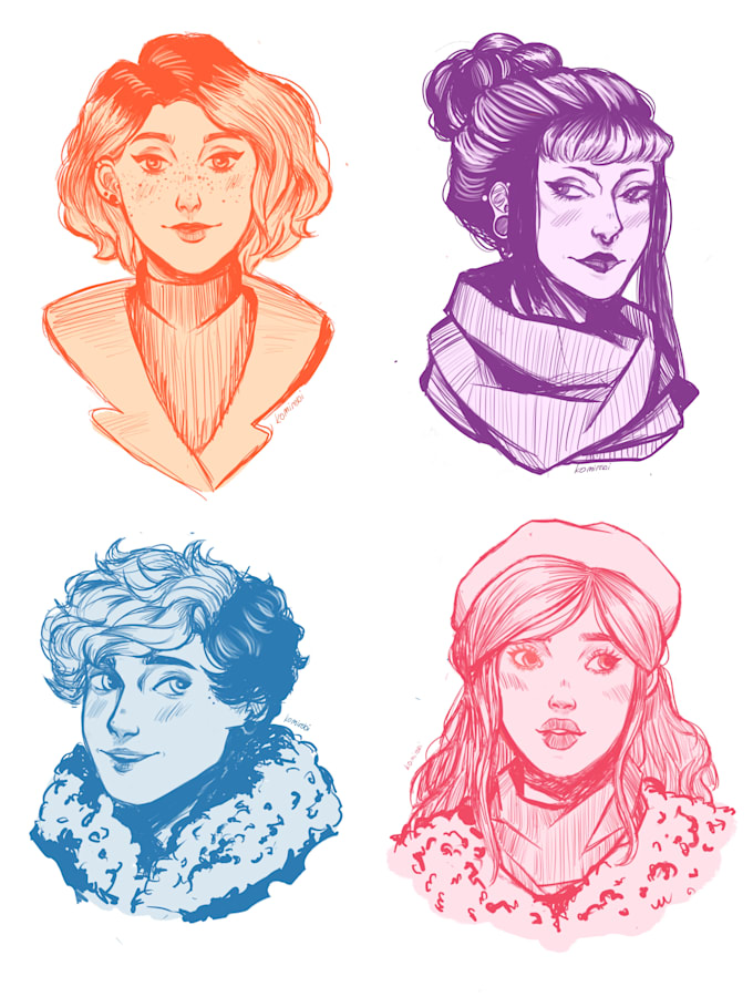Draw stylized, one colored portraits of you or your ocs by Komirebi ...