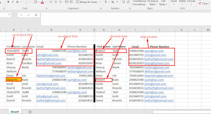 Clean and align data in correct columns in excel by Khadijakubra92 | Fiverr