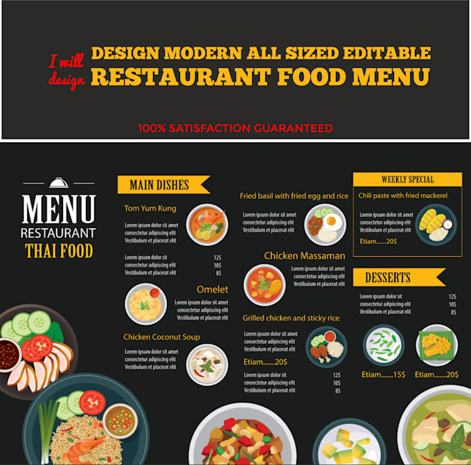 Design modern all sized editable restaurant food menu by Tuns_graphics ...