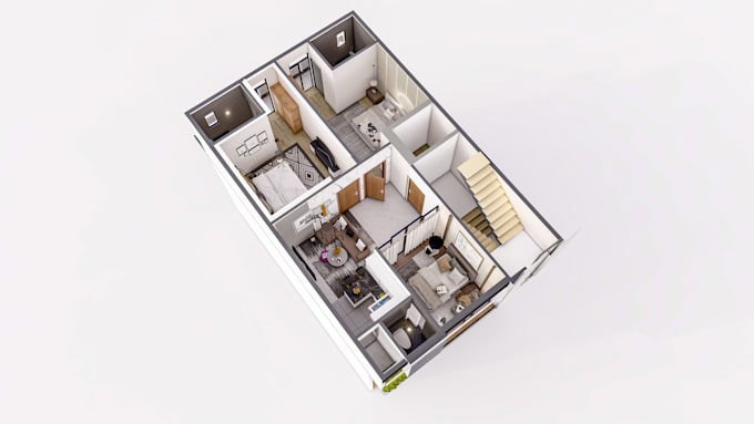 Create 3d floor plan top view isometric view by Razikamali | Fiverr