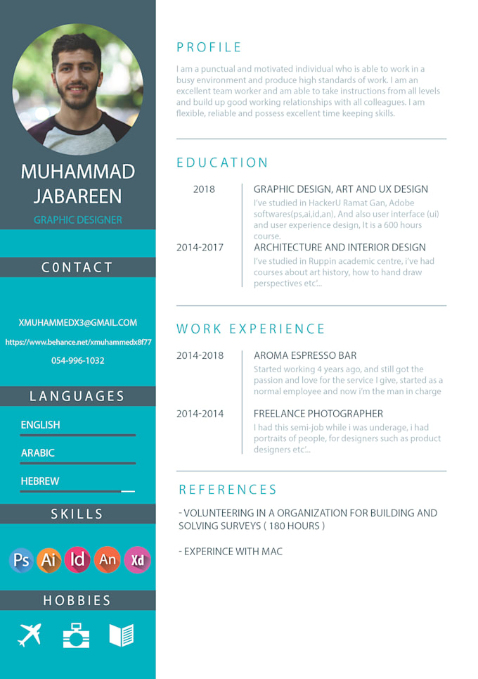 Design your cv,resume according to your information by Jabareen3 | Fiverr