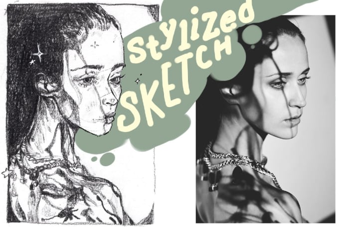 Draw stylized portrait sketches by Caiypy | Fiverr