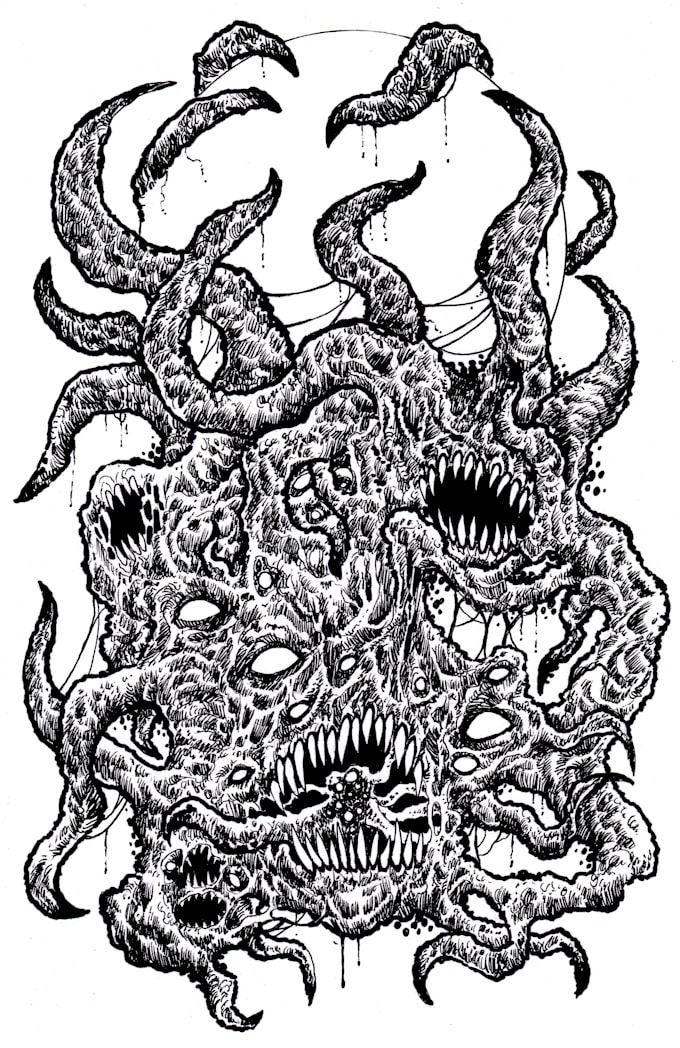 Draw you dark cthulhu creature artwork in black ink by Waynezart | Fiverr