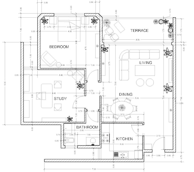 Design 2d floor plan and elevation for an interior space by Samraaslam2 ...