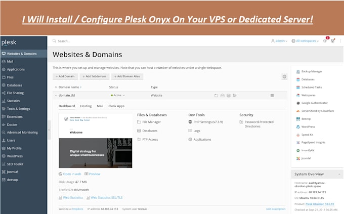 Install and configure plesk, onyx on your server by Shahzadqayyum | Fiverr