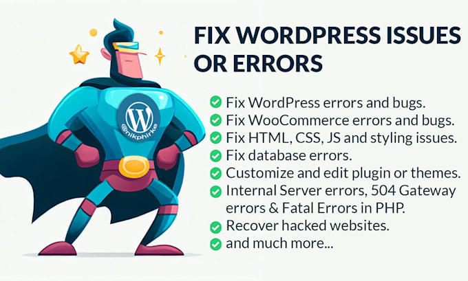 Fix or solve your wordpress issues, errors and customize theme by Nikphirke | Fiverr