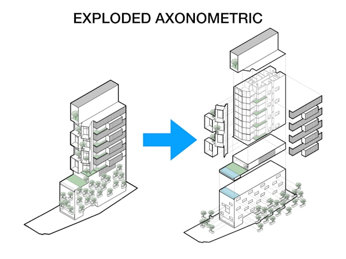 Exploded axonometric architectural diagrams by Kavinrao | Fiverr