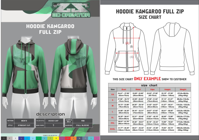 Do create simple size chart and 3d tech pack with size chart by ...