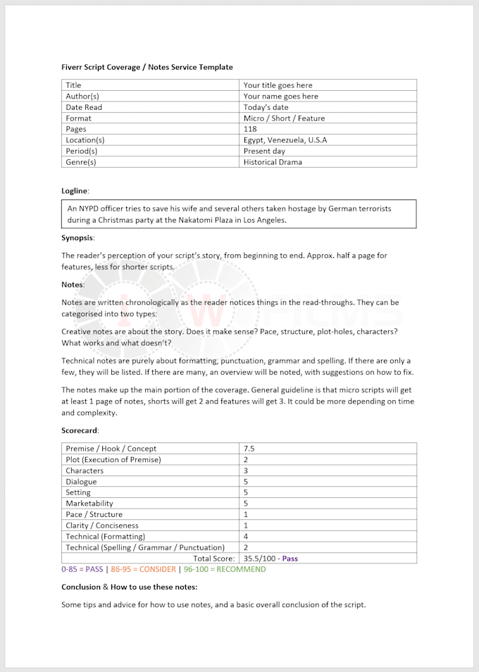 Write detailed coverage notes for your screenplay up to 130 pages by ...