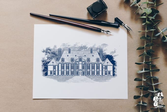 Create a detailed illustration of any building, great for wedding ...