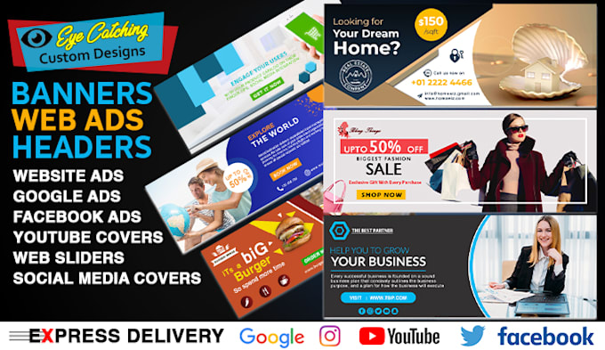 Design web banner, ads slider, social media ads kit by Afiafareed | Fiverr