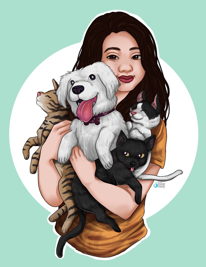 Draw your cute pets by Ellierainy | Fiverr