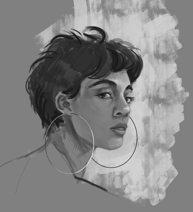 Draw a black and white portrait from a photo reference by Imbirart | Fiverr