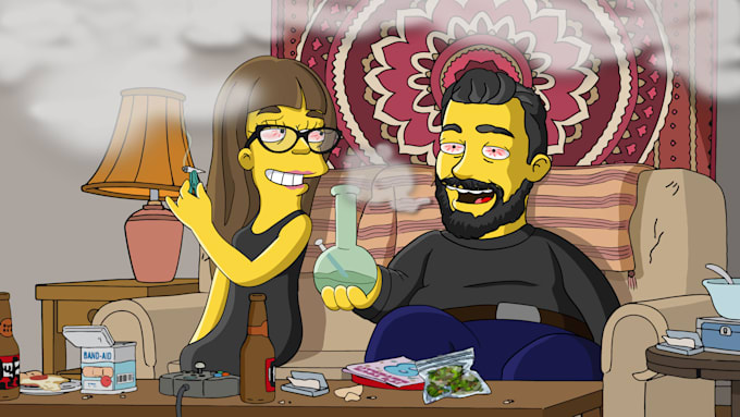 Draw you with homies as a yellow cartoon character on homer simpsons ...