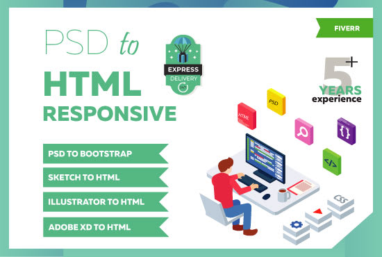 Convert psd to html or psd to bootstrap by Omidigital | Fiverr