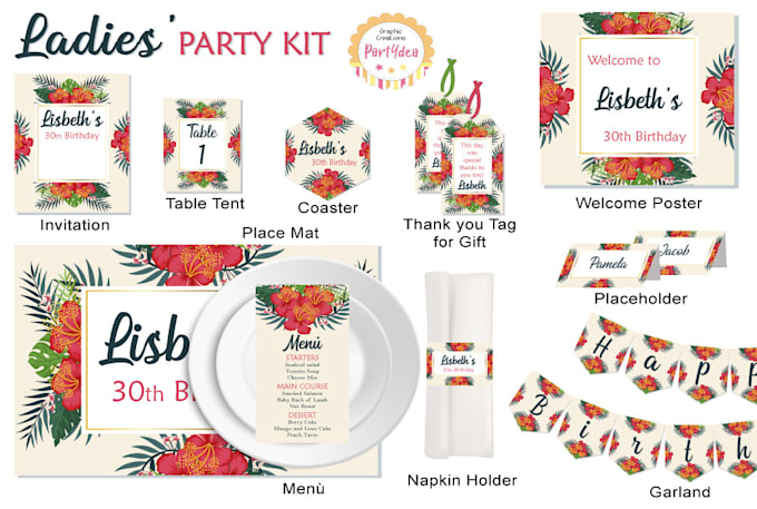Design a printable custom party kit for ladies by Silviagraphic | Fiverr