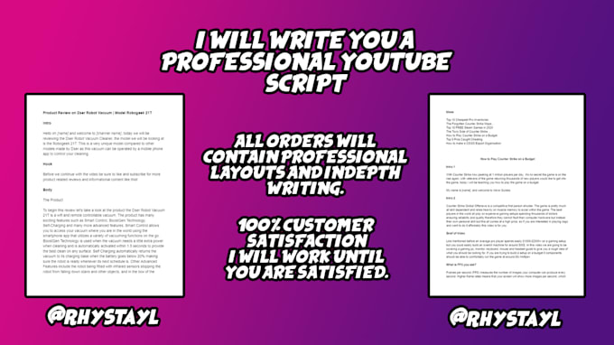 Write you a professional youtube script by Rhystayl | Fiverr